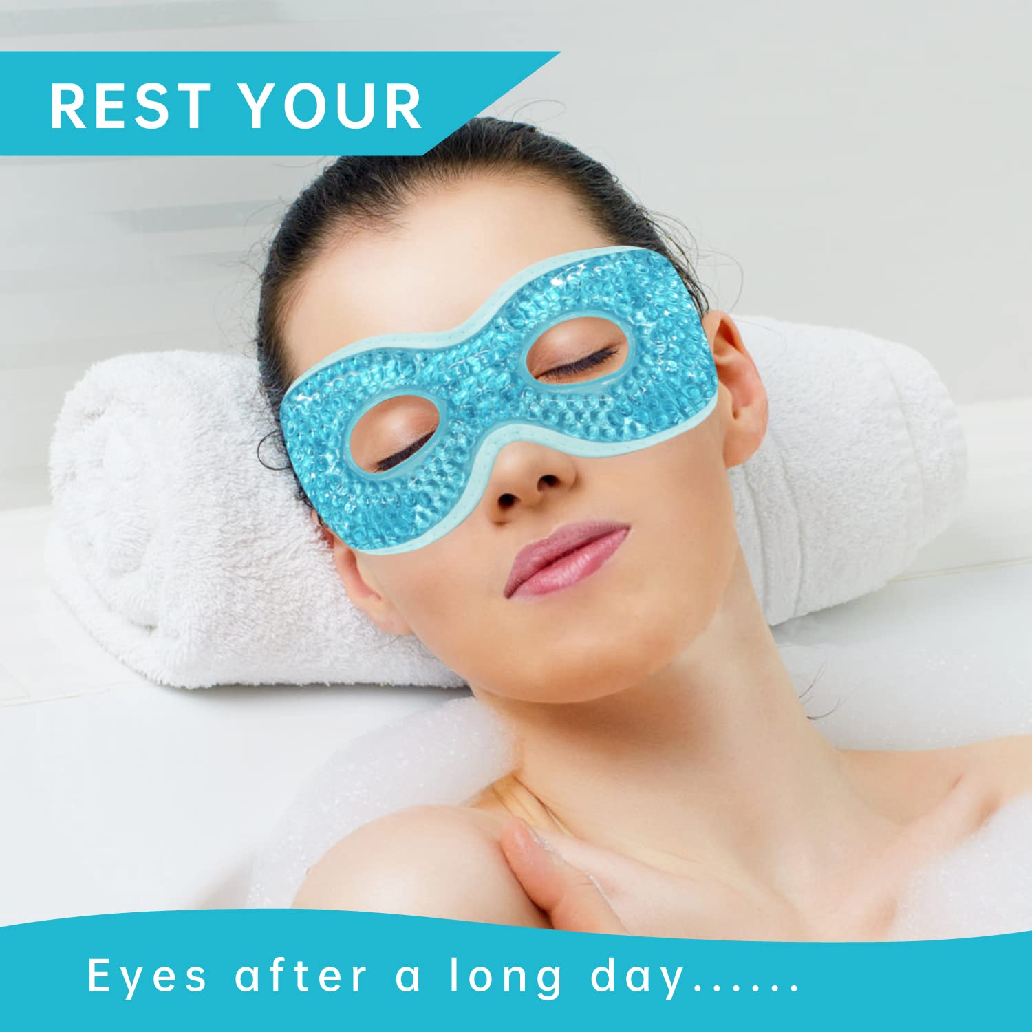 2 PCS Ice Eye Mask Reusable Ice Pack for Eyes,Hot Cold Compress Gel Bead Cooling Eye Mask with Eye Hole for Puffiness/Dark Circles/Eye Bags/Dry Eyes/Headaches/Migraines/Stress Relief (Blue)