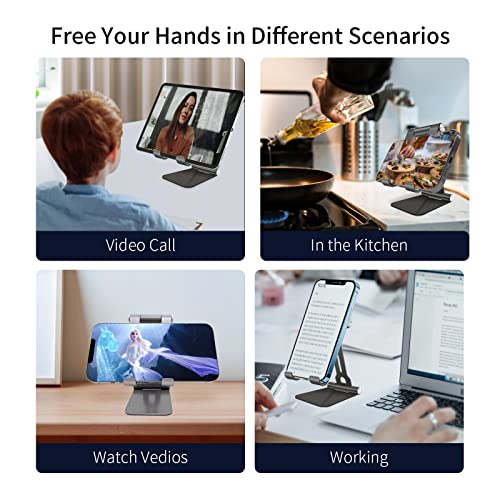 Cell Phone Stand, Adjustable Foldable Aluminum Desktop Phone Holder Cradle Dock Compatible with iPhone 14 13 12 11 Pro Max, SE, XR, 8 Plus, Android Smartphone, Pad, Desk Accessories