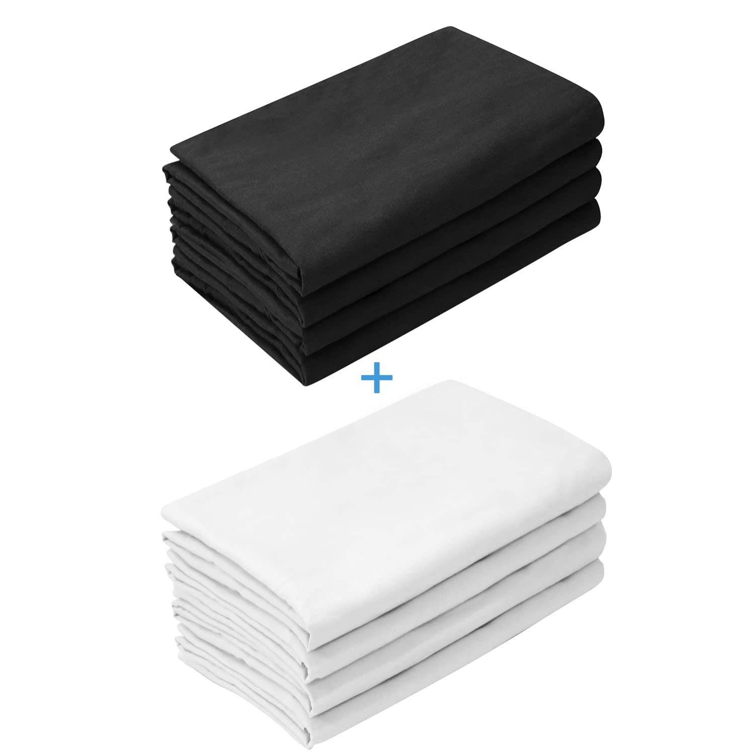 8-Pack 100% Cotton Comfortable Solid DIY Decorative Throw Pillow Case for Christmas Halloween Couch Sofa (4-Pack Black and 4-Pack White)