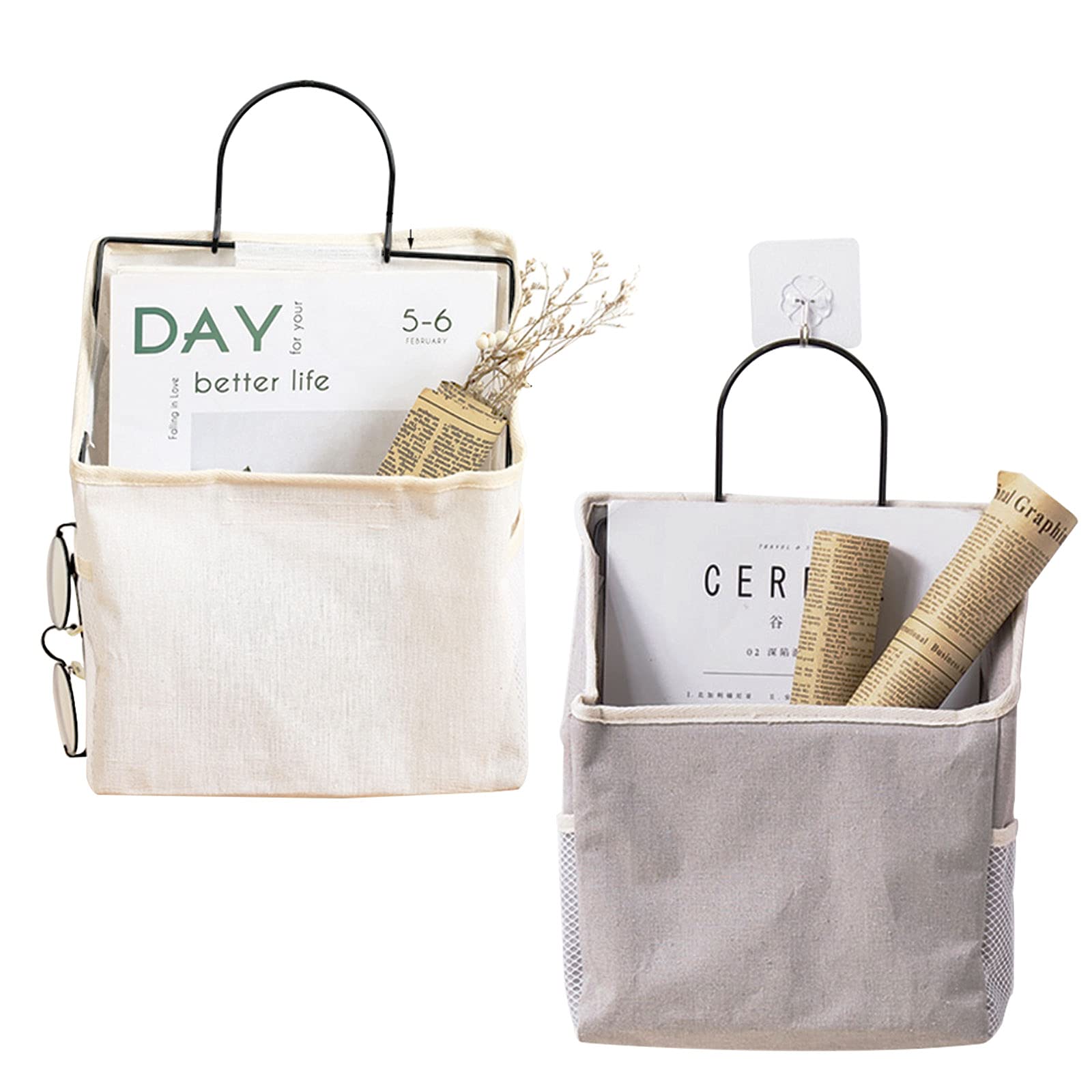 SuperDuo 2Pack Wall-Mounted Fabric Storage Bag Big Pocket Clothing Closet Organizer Basket Over The Door Linen Cotton Hanging Shelves Home Kitchen Box for Bedroom Bathroom Dormitory Desktop