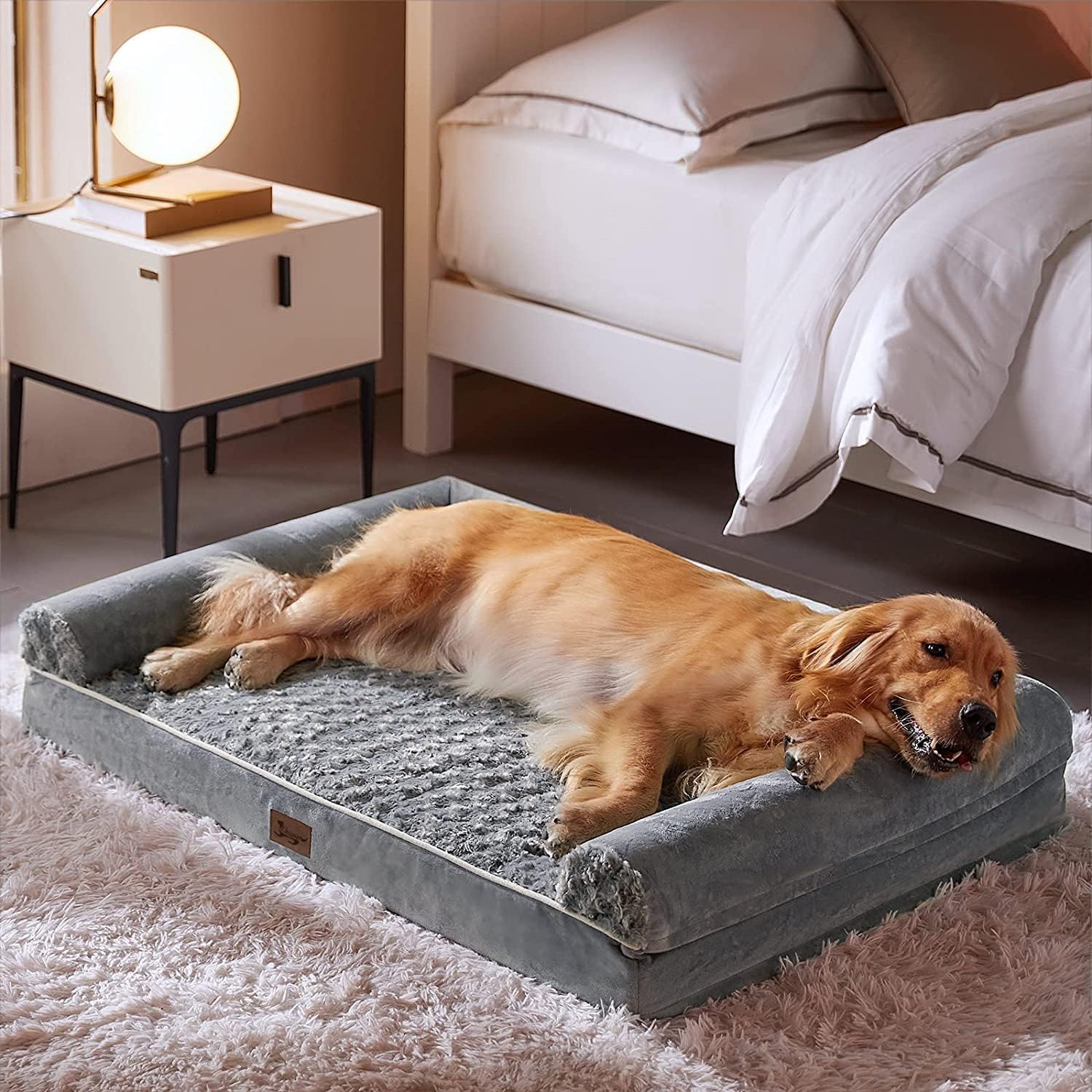 Orthopedic Dog Beds for Medium/Large/ExtraLarge Dogs with Waterproof Lining,Removable Washable Cover and Nonskid Bottom, Comfortable Couch Egg Foam Sofa Dog Beds Grey