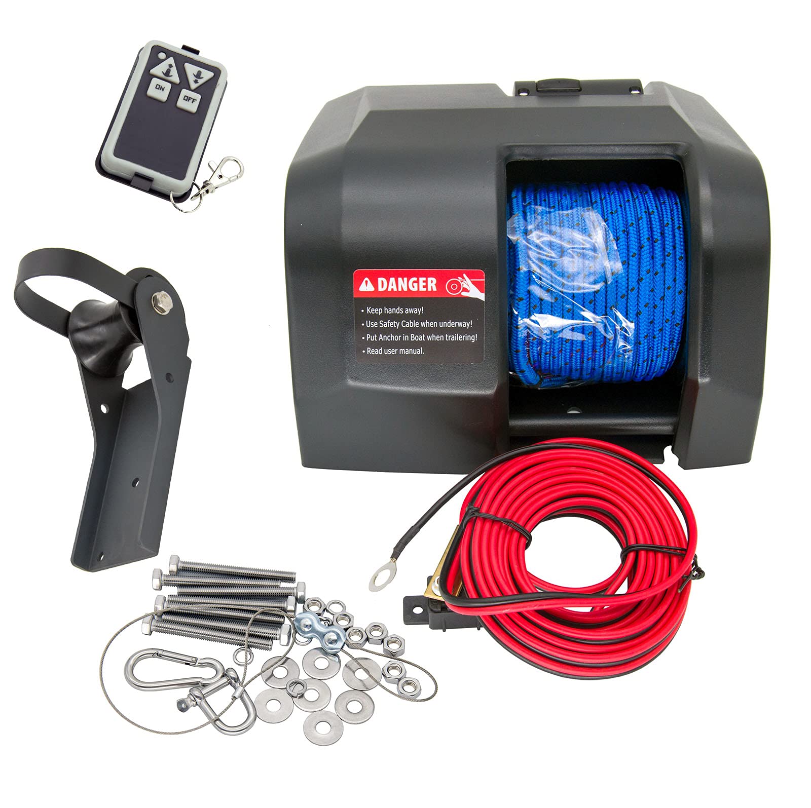 12V Up to 35 LBS Electric Marine Anchor Winch, Saltwater Boat Anchor Windlass Kit, Heavy Duty Towing Winches for Fishing Boat Pontoon Boat (Black, 35 LBS)