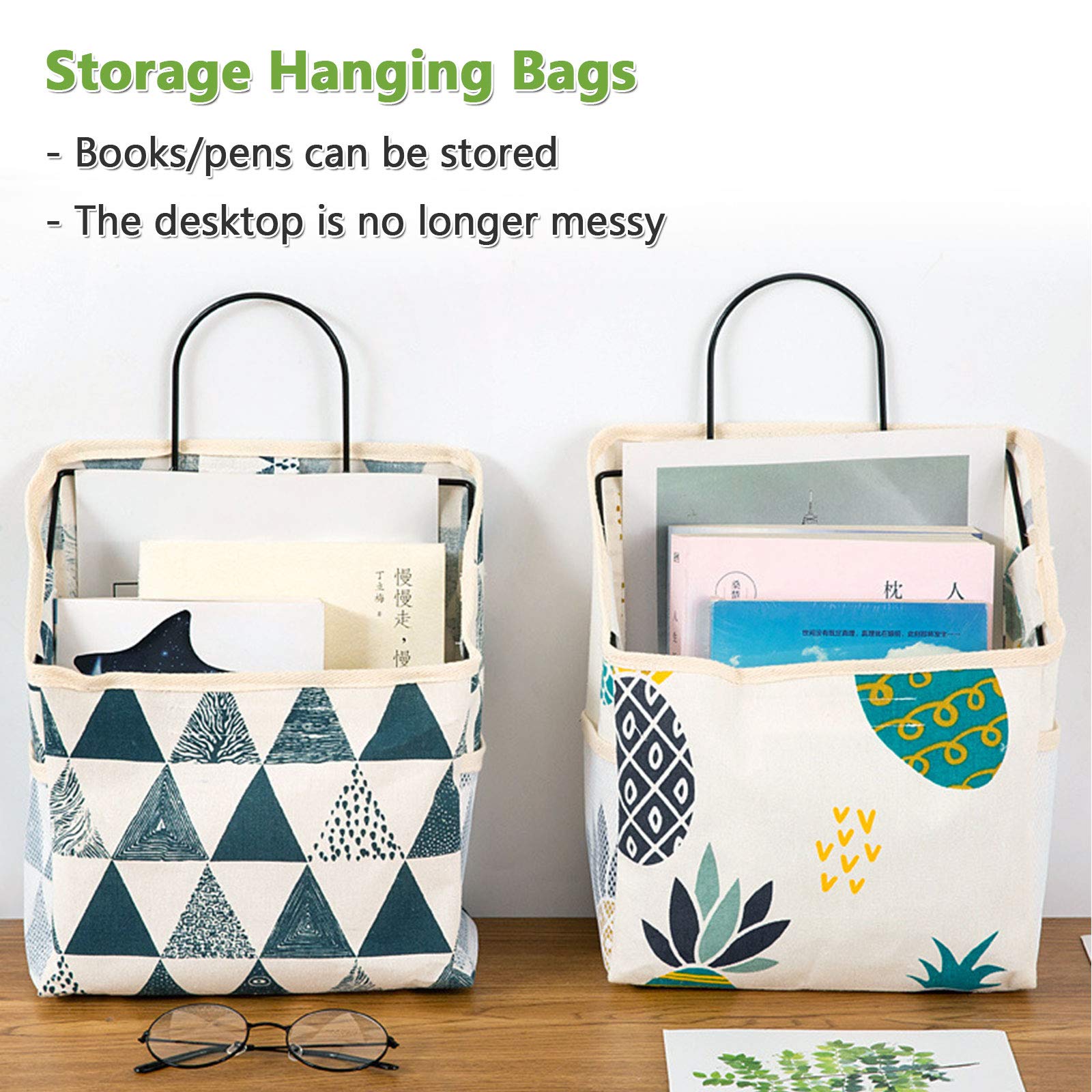 SuperDuo 2Pack Wall-Mounted Fabric Storage Bag Big Pocket Clothing Closet Organizer Basket Over The Door Linen Cotton Hanging Shelves Home Kitchen Box for Bedroom Bathroom Dormitory Desktop