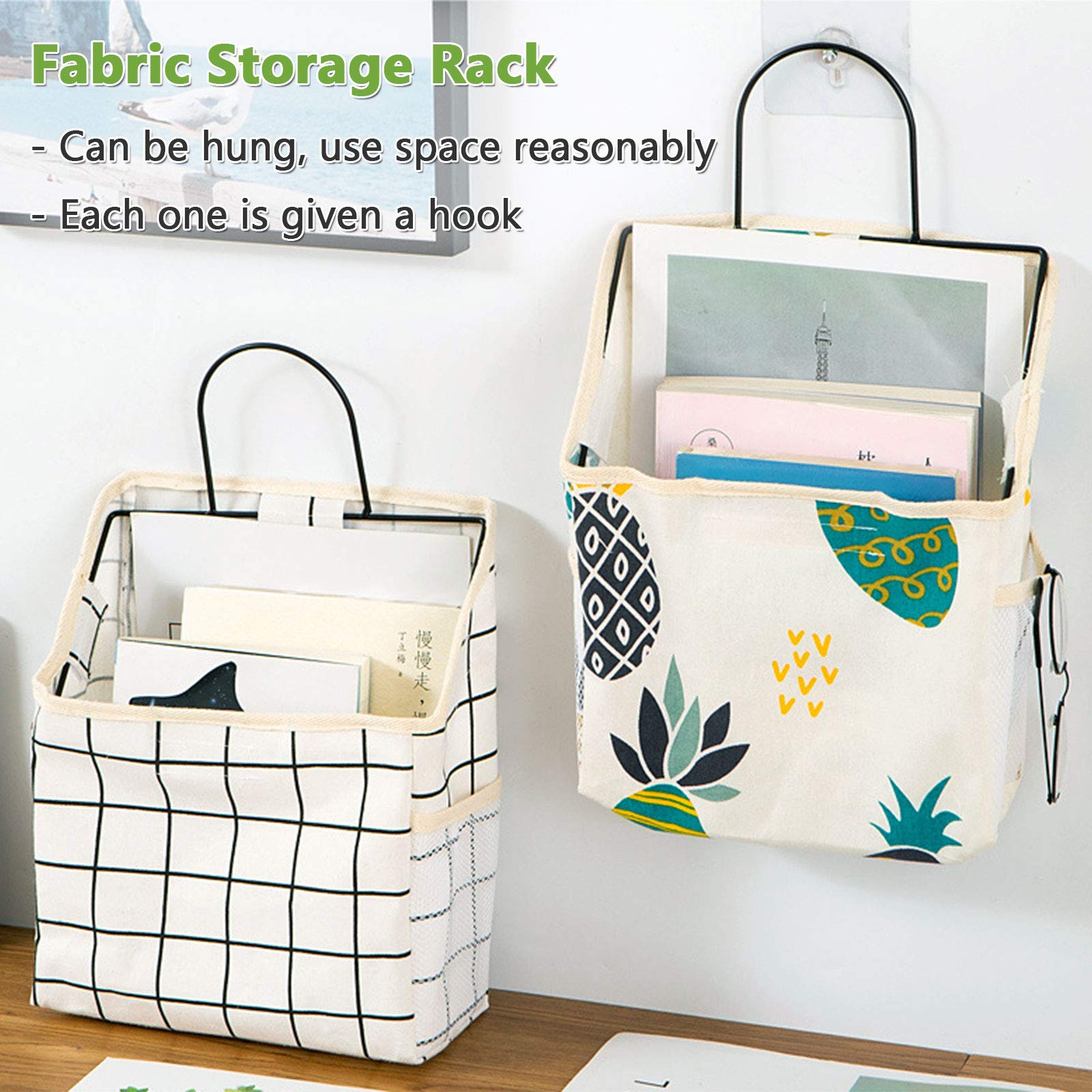 SuperDuo 2Pack Wall-Mounted Fabric Storage Bag Big Pocket Clothing Closet Organizer Basket Over The Door Linen Cotton Hanging Shelves Home Kitchen Box for Bedroom Bathroom Dormitory Desktop