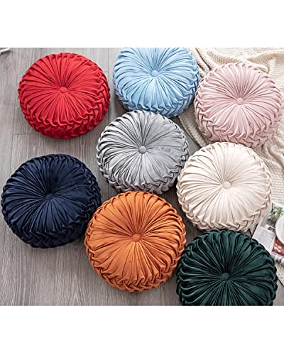 HLOVME Round Velvet Pillow for Couch Small Handmade Decorative Throw Pillow for Bed Bedroom 13.7β Pink