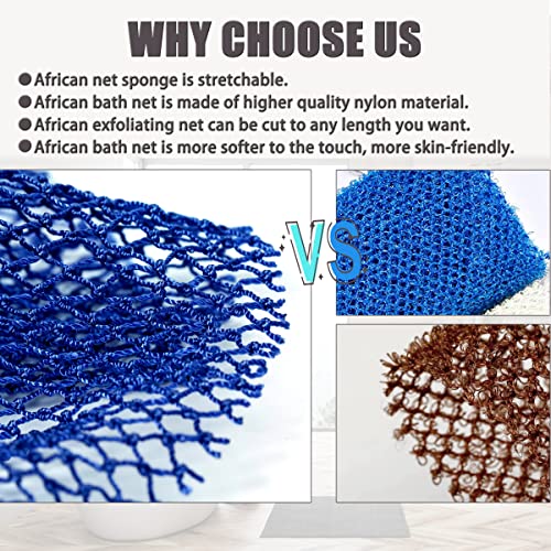 African Net Sponge, 2 Pieces African Exfoliating Net, Premium Nylon African Bathing Sponge Net, African Wash Net for Daily Back Body Scrub Scrubber Shower Net (Black, Blue)