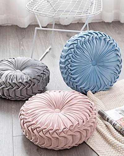 HLOVME Round Velvet Pillow for Couch Small Handmade Decorative Throw Pillow for Bed Bedroom 13.7β Pink