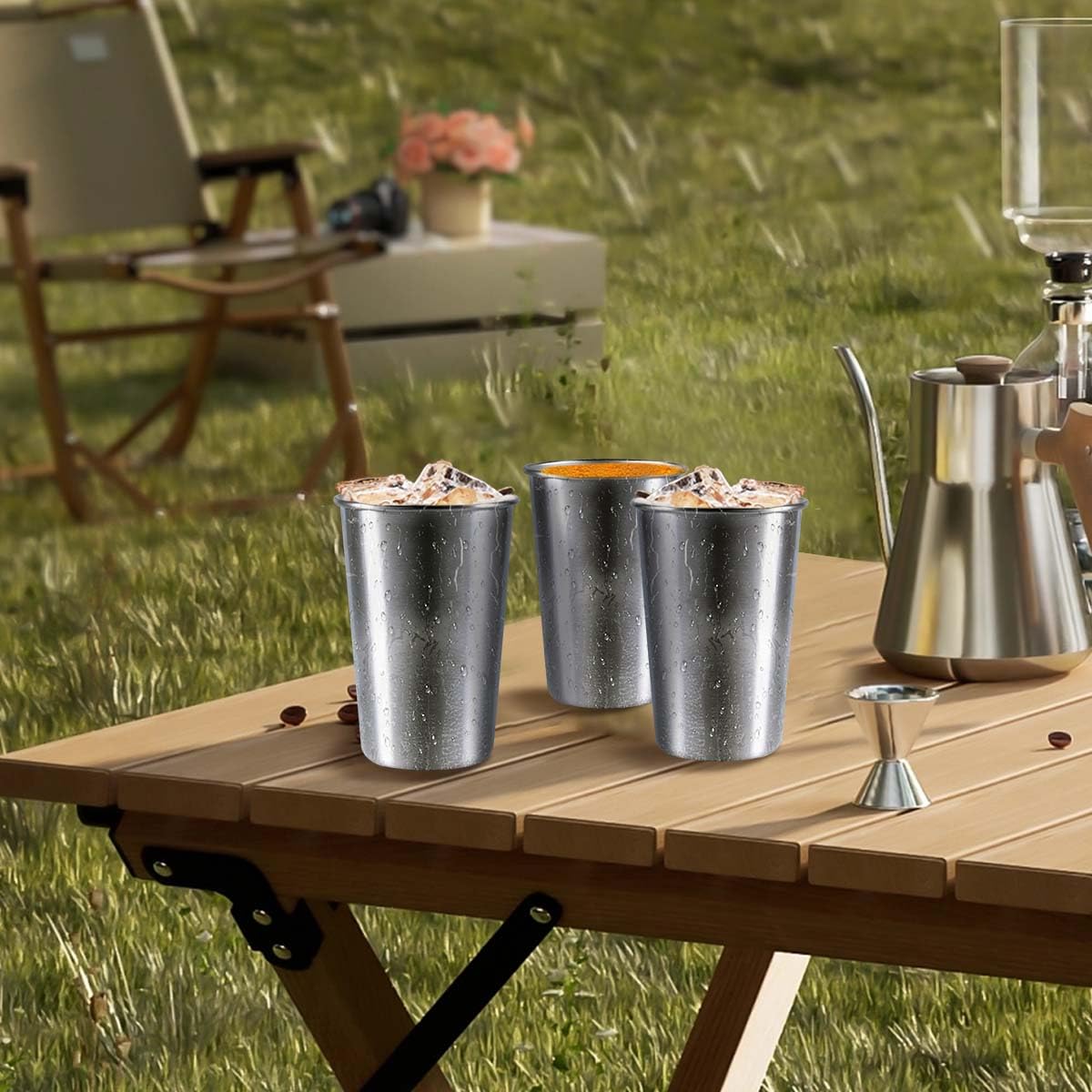KISEER 5 Pack 8 Ounce Stainless Steel Pint Cups Shatterproof Cup Tumblers Unbreakable Metal Drinking Glasses for Bar, Home, Restaurant