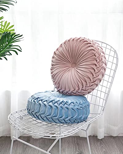 HLOVME Round Velvet Pillow for Couch Small Handmade Decorative Throw Pillow for Bed Bedroom 13.7β Pink