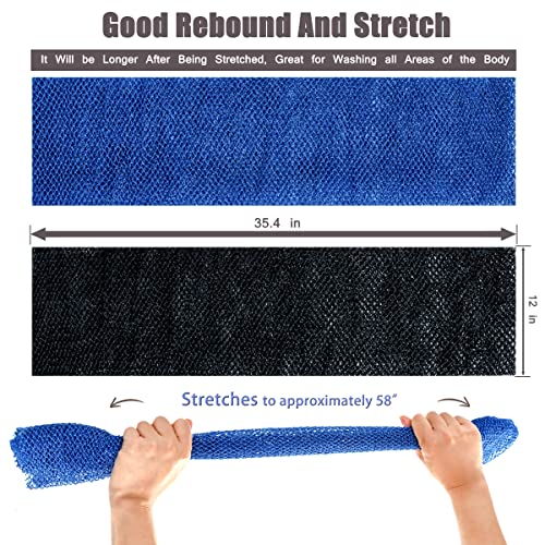 African Net Sponge, 2 Pieces African Exfoliating Net, Premium Nylon African Bathing Sponge Net, African Wash Net for Daily Back Body Scrub Scrubber Shower Net (Black, Blue)