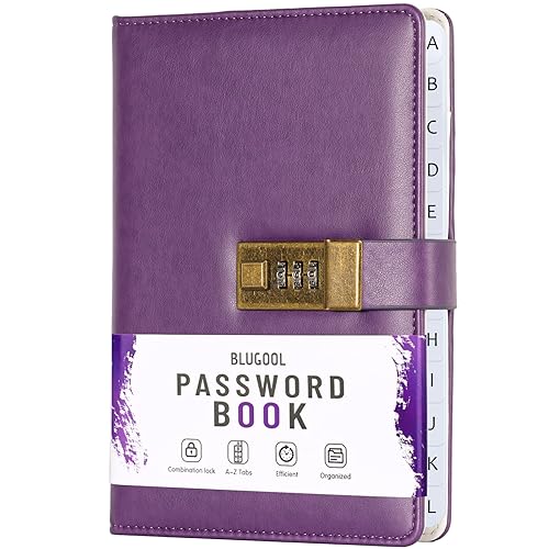 Password Book with Lock, Password Keeper with Alphabetical Tabs, Password Organizer for Computer and Internet Address Website Login, Gifts for Home and Office, 5.6''x 8''-Brown