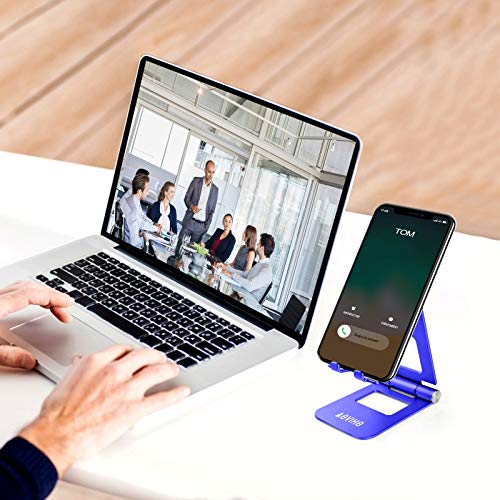 Aoviho Adjustable Cell Phone Stand Foldable Phone Holder - Aluminum Portable Phone Stand for iPhone 13 12 11 Pro X XR XS Max 8 7 6 Samsung Android Desk Decor (Blue)