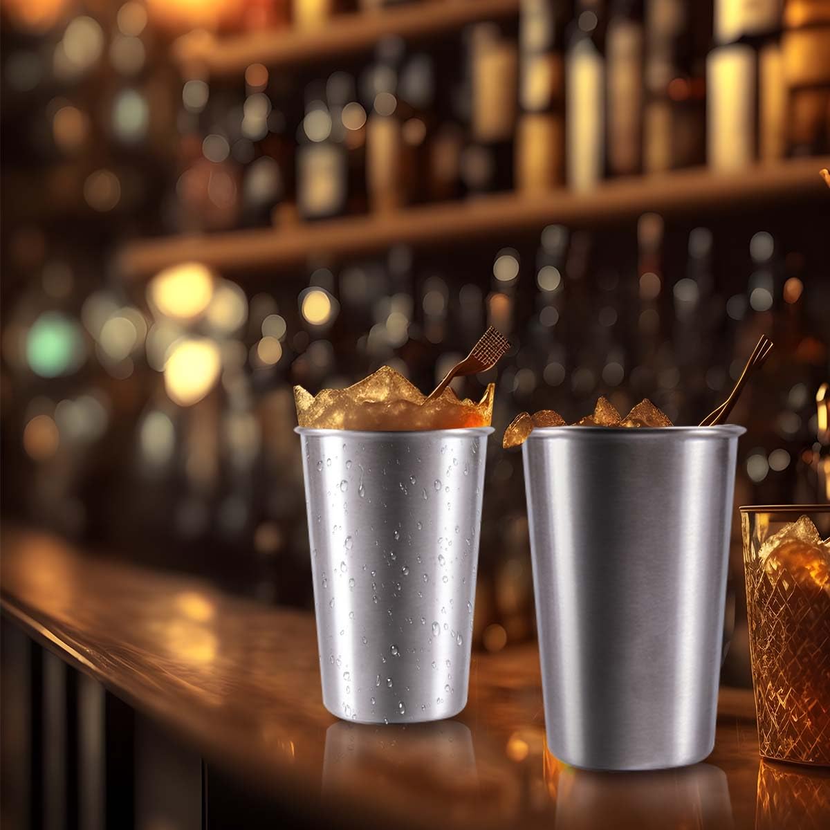 KISEER 5 Pack 8 Ounce Stainless Steel Pint Cups Shatterproof Cup Tumblers Unbreakable Metal Drinking Glasses for Bar, Home, Restaurant