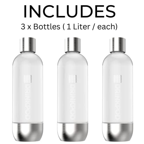 Drinkpod Soda Maker In Stainless Steel Sparkling Water Machine Carbonated Water Maker Includes 3 x Bottles (Sodapod Pro)