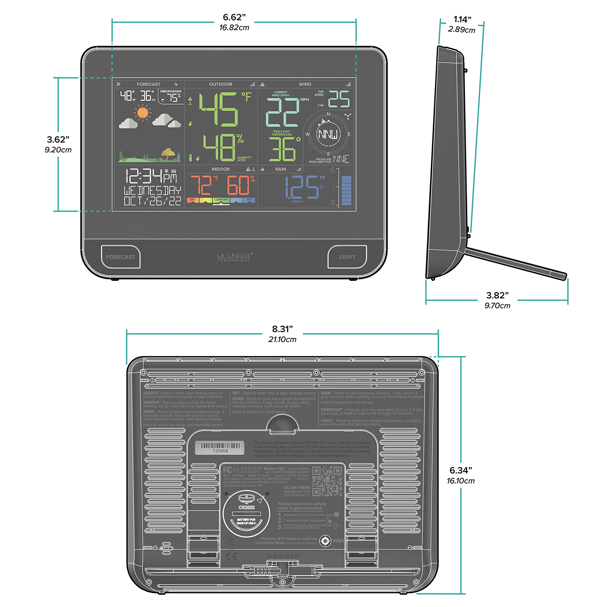 La Crosse Technology Professional Smart Wi-Fi Weather Station with Remote Monitoring (400 Foot Range), Wind and Rain Gauges, Temperature and Humidity Sensors, and Forecasting - V42-PRO-INT