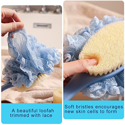 Back Scrubber Brush,TEGOOL Body Bath Shower Brush with Bristles and Loofah/Mesh Sponge,16 Inches Long Handle Built-in TPR Material Non-Slip for Exfoliating Massage Men and Women(Blue)