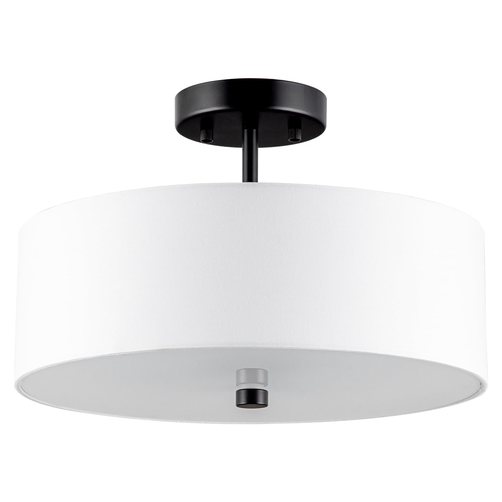 3-Light Semi Flush Mount Ceiling Light Fixture, 13" Black Drum Light, Modern Close to Ceiling Light with White Fabric Shade Lamps for Bedroom Living Dining Room Kitchen Hallway Entryway
