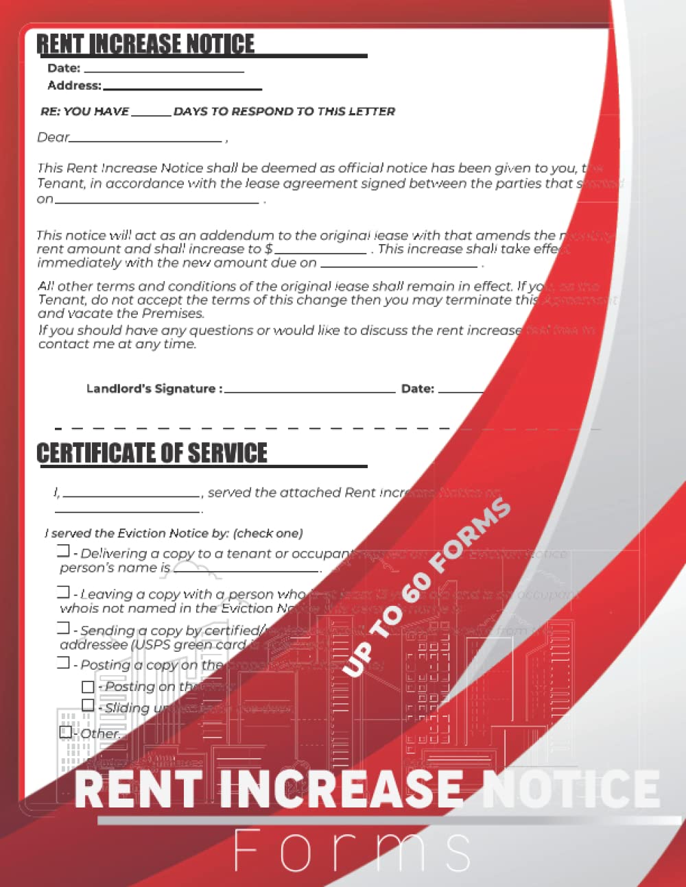 Rent Increase Notice Form Book: Apartment Rental Raise Contract For House Rent Review. Up to 60 forms (8.5'' x 11'').