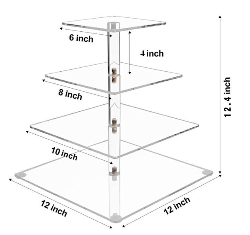 BLBYHO 4 Tier Acrylic Cupcake Tower Stand, Clear Square Dessert Treat Display, Cake and Cupcake Stand Set, Candy Bar Party Décor, Bases Para Cupcakes for Birthday Wedding Party…