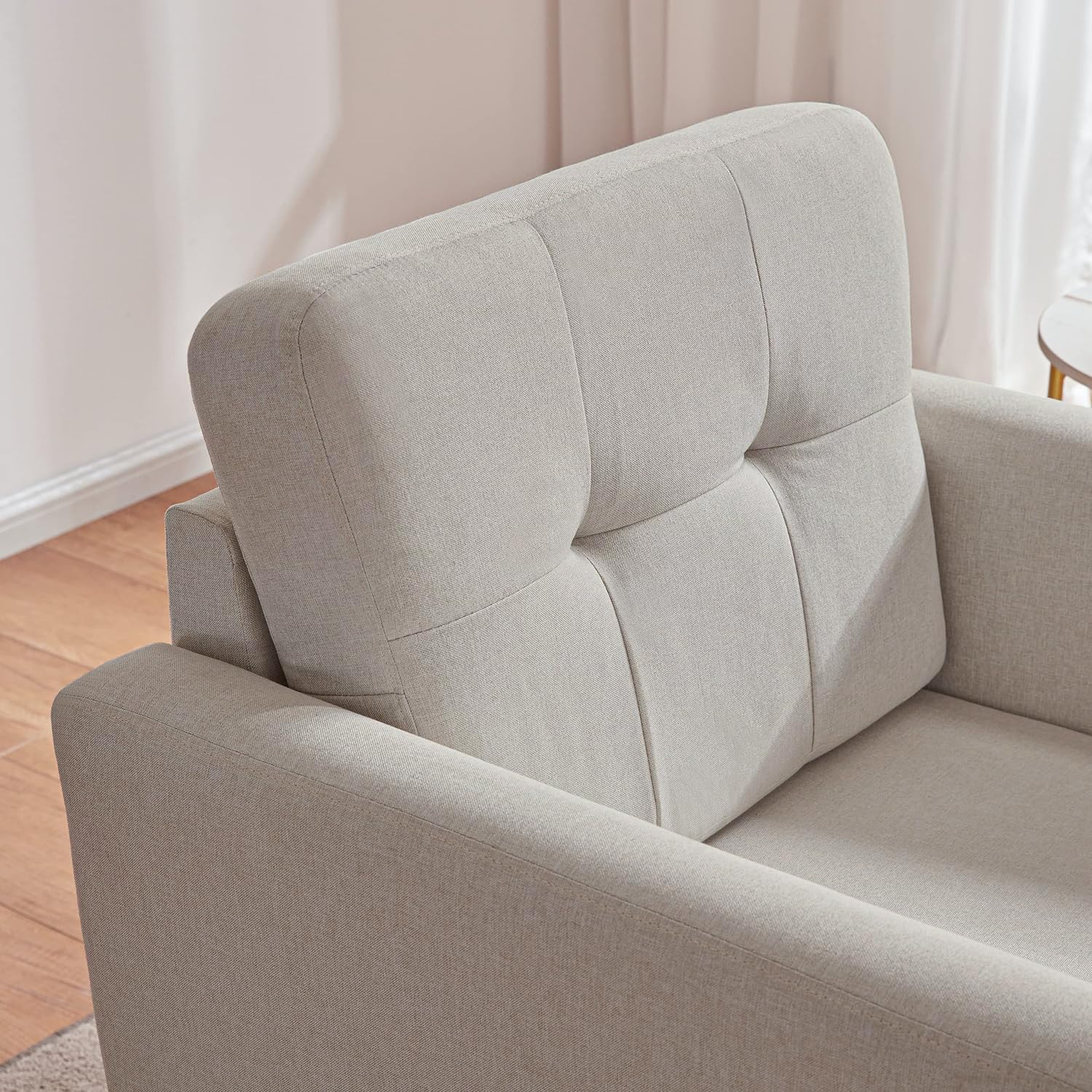 Tbfit Linen Fabric Accent Chairs Set of 2, Mid Century Modern Armchair for Living Room, Bedroom Button Tufted Upholstered Comfy Reading Accent Chair Sofa(Light Beige)