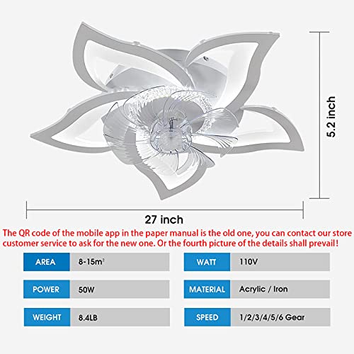AHAWILL Modern Low Profile Ceiling Fan with Lights,110v Dimmable Flower Ceiling Light Fan with Remote Control/app Control,Timing 6 Gear Speeds Fan Suitable for Bedroom,Living Room,and etc.（White）