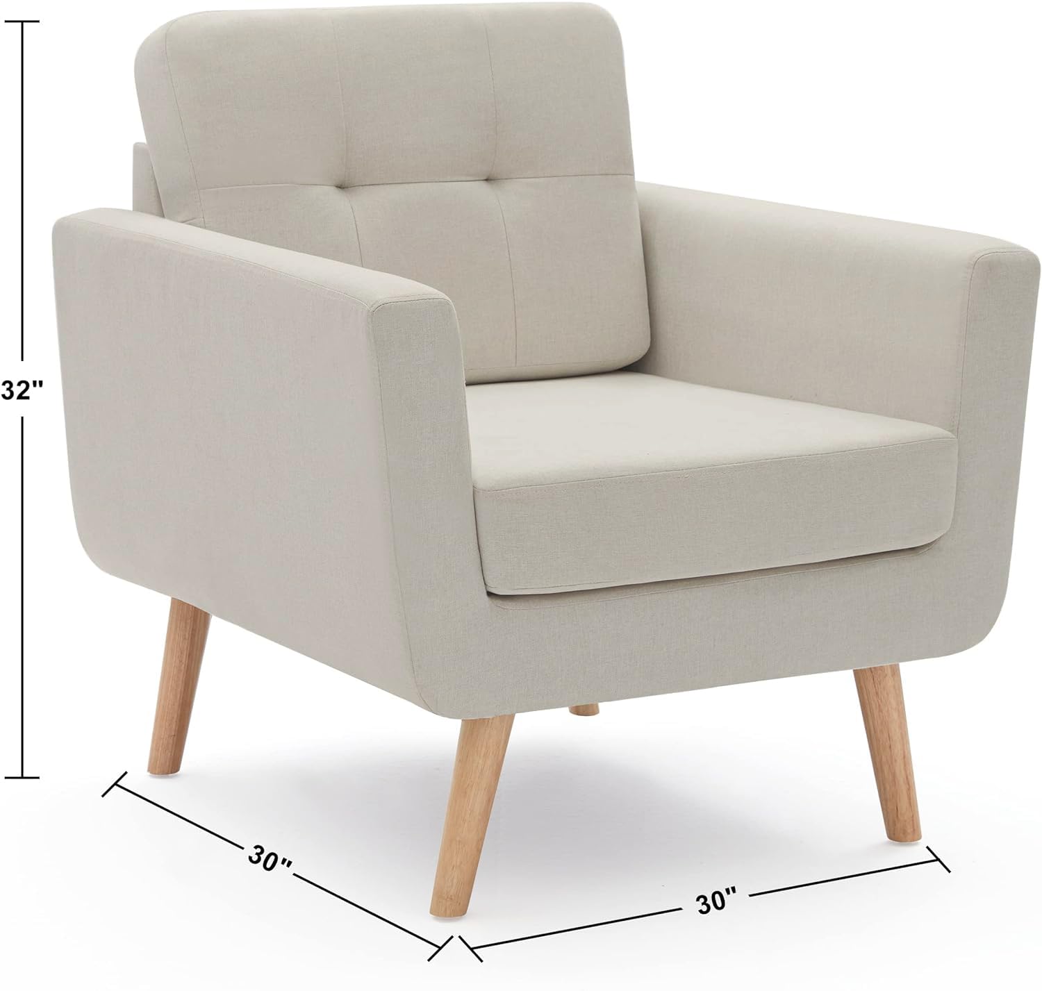 Tbfit Linen Fabric Accent Chairs Set of 2, Mid Century Modern Armchair for Living Room, Bedroom Button Tufted Upholstered Comfy Reading Accent Chair Sofa(Light Beige)