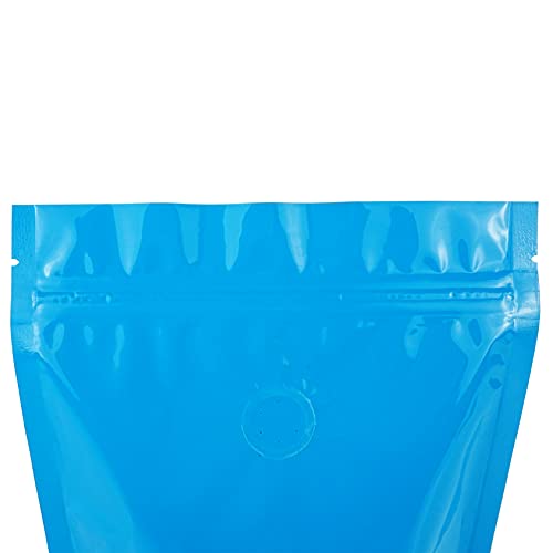 QQ Studio 50 Empty Coffee Packaging Bags with Degassing Valve, 4 oz and 7 oz Glossy Zipper Seal Bags with Round Window for Roasted Coffee Bean Storage (Blue, 4oz)