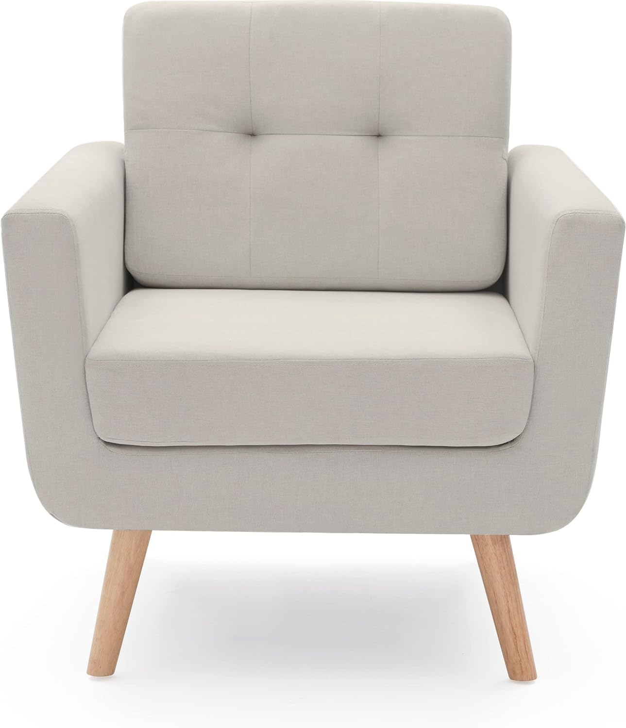 Tbfit Linen Fabric Accent Chairs Set of 2, Mid Century Modern Armchair for Living Room, Bedroom Button Tufted Upholstered Comfy Reading Accent Chair Sofa(Light Beige)