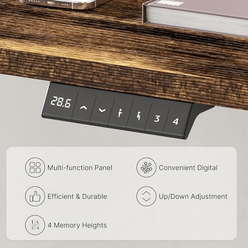 FLEXISPOT EN2 Whole-Piece Standing Desk with Clamp Power Strip, 55 x 28 Electric Stand Up Height Adjustable Desk with Cable Management (Black Frame + 55" Rustic Brown Desktop, 2 Packages)
