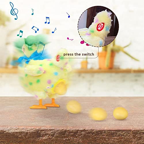 Haraketlt 2023 Easter Plush Toys Lay Eggs Musical Chicken, Cute Easter Plush Stuffed Musical Chicken, Electric Lay Eggs Hen Educational Interactive Toys for Kids, Sing and Dance Lay Eggs (A)