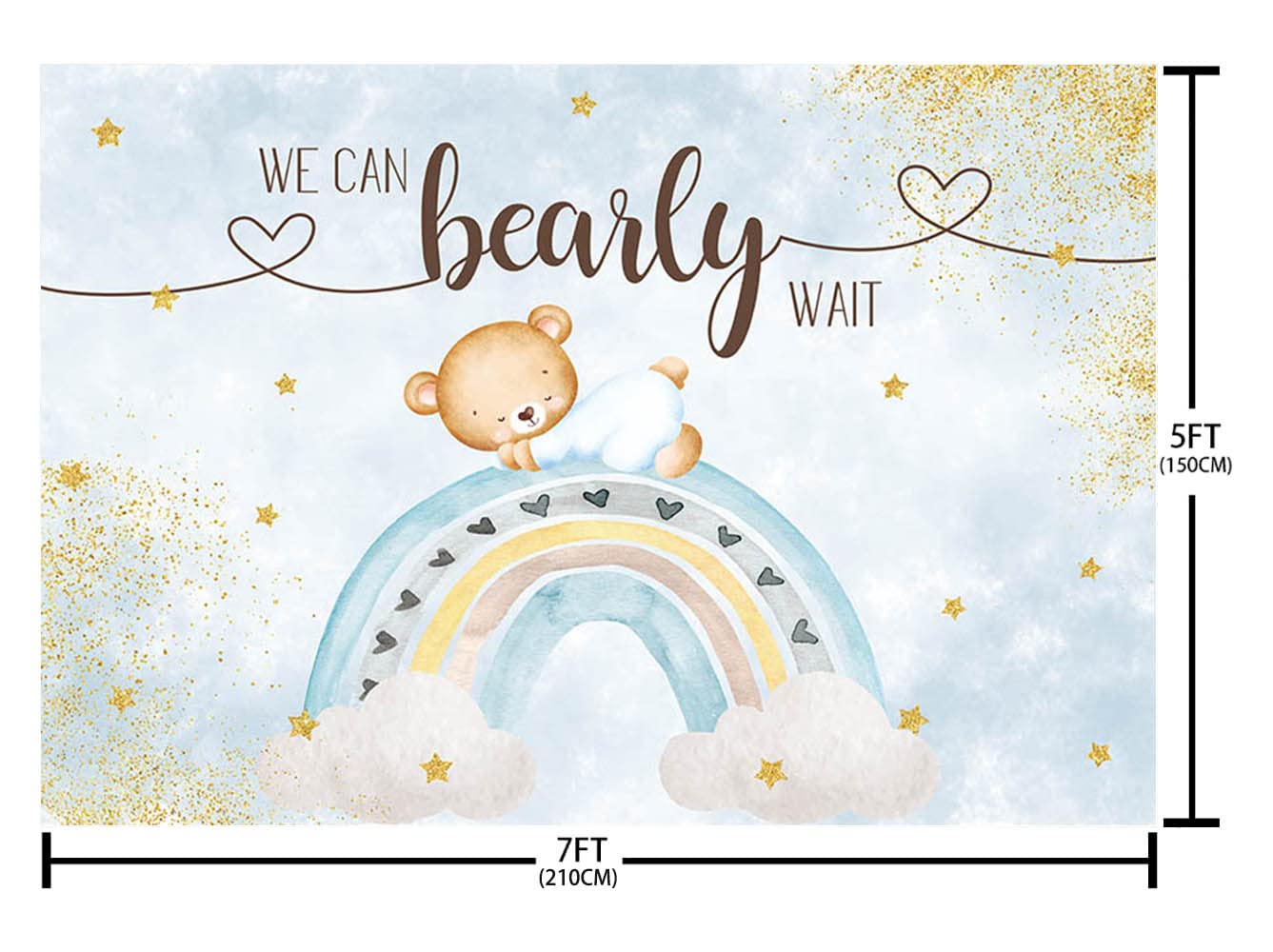 AIBIIN 7x5ft Bear Baby Shower Backdrop for Boy Rainbow Stars Clouds Gold Dots Blue Photography Background Baby Shower Party Deacorations Banner Photo Booth Studio Props