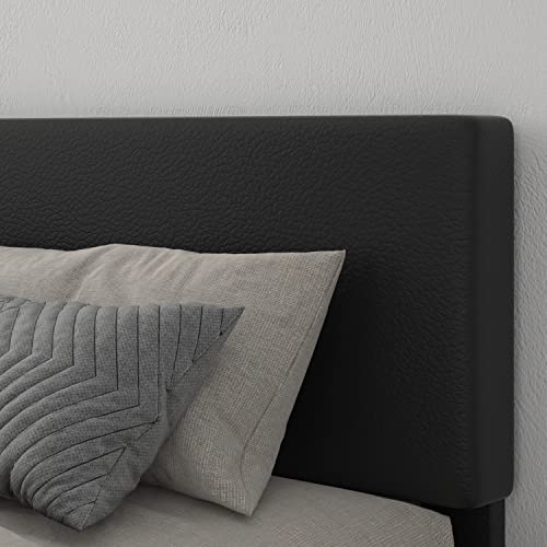 Allewie Full Size Bed Frame with Adjustable Headboard, and Waterproof Faux Leather Upholstered Platform, Sturdy Wood Slat Support, No Box Spring Needed, Easy Assembly, Black