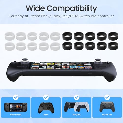 TiMOVO Joystick Protectors Silicone, 20 Pcs Invisible Elastic Joystick Protective Ring Compatible with PlayStation Portal/Steam Deck/ PS5/ PS4/ Xbox/ROG Ally/8 BitDo/Switch Pro Joystick, Black+White