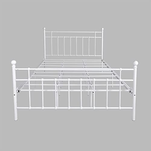 BOFENG Queen Bed Frame with Headboard and Footboard Metal Platform Bed Frame Queen Size Sturdy/No Squeaky Premium Heavy Duty Steel Slabs (Queen, White)