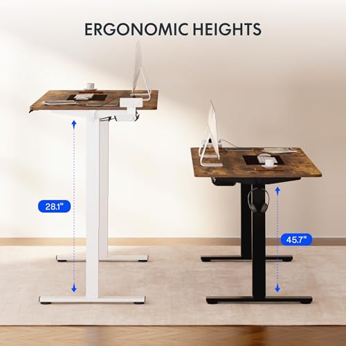 FLEXISPOT EN2 Whole-Piece Standing Desk with Clamp Power Strip, 55 x 28 Electric Stand Up Height Adjustable Desk with Cable Management (Black Frame + 55" Rustic Brown Desktop, 2 Packages)