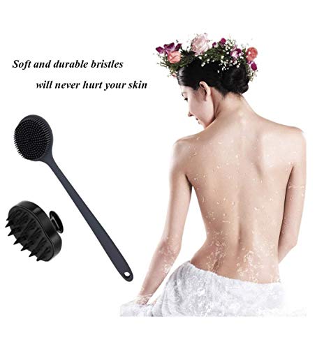 Cinlitek Silicone Body Scrubber & Scalp Massager, Long Handle Back Scrubber for Shower Brush,Exfoliating Body Scrubber, Shower Scrubber for Body Brush, Hair Dandruff Shampoo Brush for Men,Women&Kids