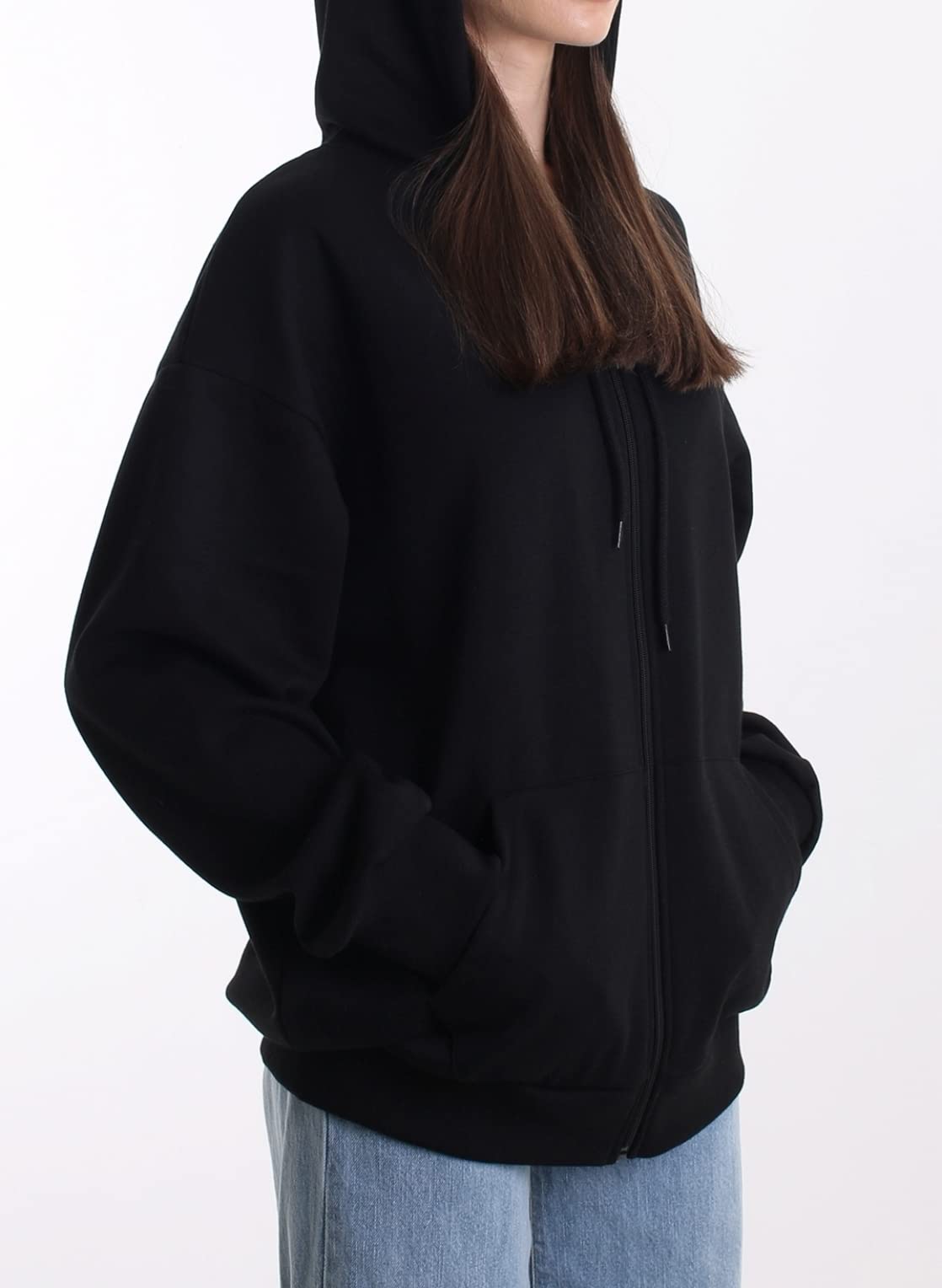TOMLALEL Women's Active Zip Up Hoodie, Oversized Loose Casual Jacket, Comfortable Long Sleeve with Pockets Zipper Drawstring (Medium, Oversized_Black)