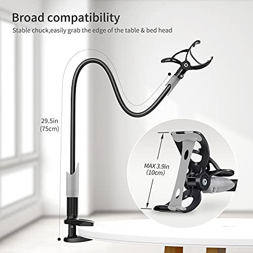 SAIJI Gooseneck Bed Phone Holder, Flexible Long Arm Phone Mount for Desk, Clip Bracket Clamp Stand for 4.0-6.5'' Mobile Cell Phone Stand Document Camera Nintendo Switch (Black)