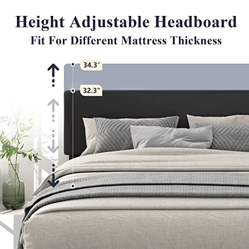 Allewie Full Size Bed Frame with Adjustable Headboard, and Waterproof Faux Leather Upholstered Platform, Sturdy Wood Slat Support, No Box Spring Needed, Easy Assembly, Black