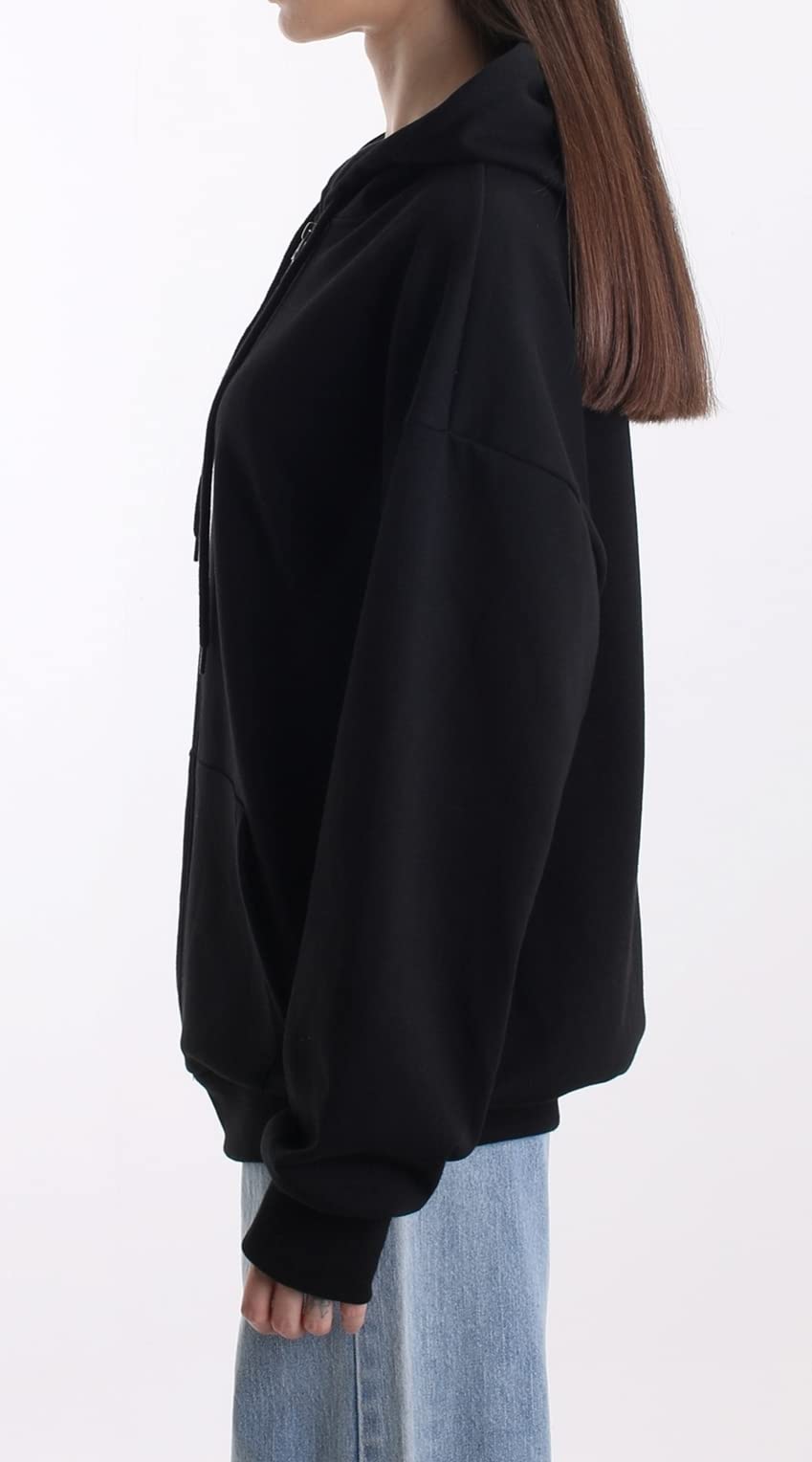 TOMLALEL Women's Active Zip Up Hoodie, Oversized Loose Casual Jacket, Comfortable Long Sleeve with Pockets Zipper Drawstring (Medium, Oversized_Black)