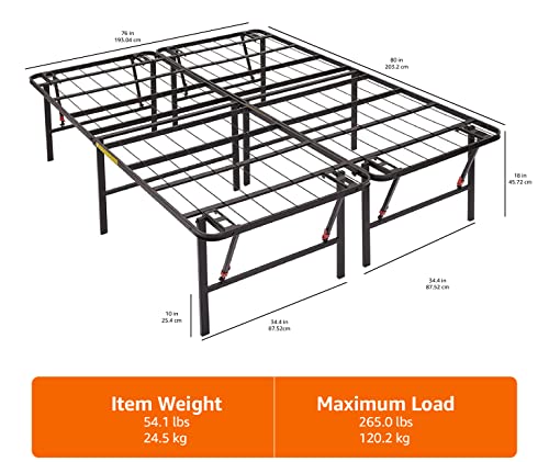Amazon Basics Foldable Metal Platform Bed Frame with Tool Free Setup, 18 Inches High, King, Black