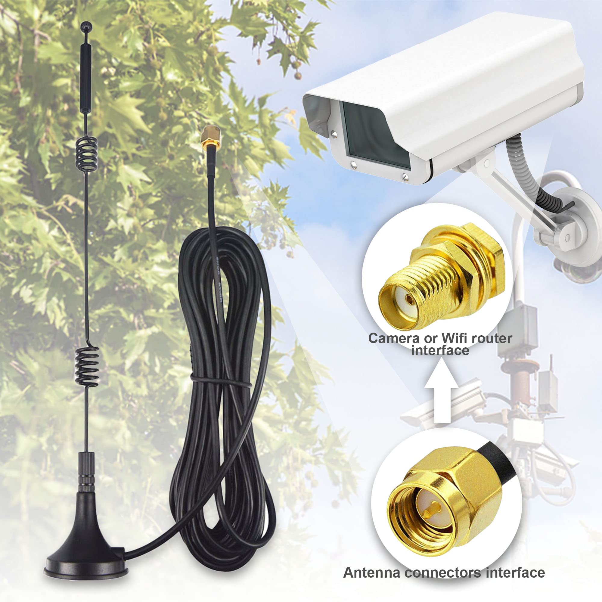 Dual Band WiFi Antenna 2.4GHz 5GHz 5.8GHz 9dBi Magnetic Base MIMO SMA Male Antenna for WiFi Router Wireless Router Gateway Network Card USB Adapter Security IP Camera Pack of 2