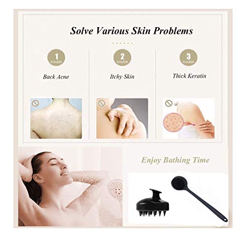 Cinlitek Silicone Body Scrubber & Scalp Massager, Long Handle Back Scrubber for Shower Brush,Exfoliating Body Scrubber, Shower Scrubber for Body Brush, Hair Dandruff Shampoo Brush for Men,Women&Kids