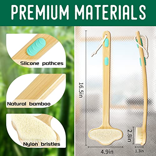 Shower Brush,NURENDER Longer Handle(16.5inch) Bath Shower Brush,Back Scrubber for Shower,Natural Bamboo Shower Brush for Elder,Pregnant,Over-Weight.