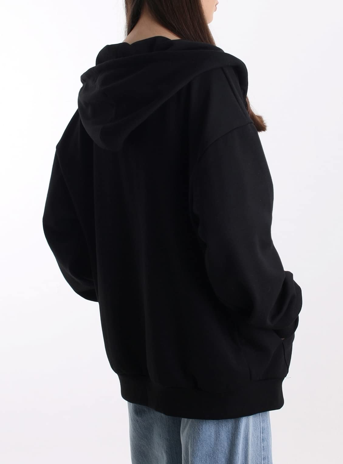 TOMLALEL Women's Active Zip Up Hoodie, Oversized Loose Casual Jacket, Comfortable Long Sleeve with Pockets Zipper Drawstring (Medium, Oversized_Black)