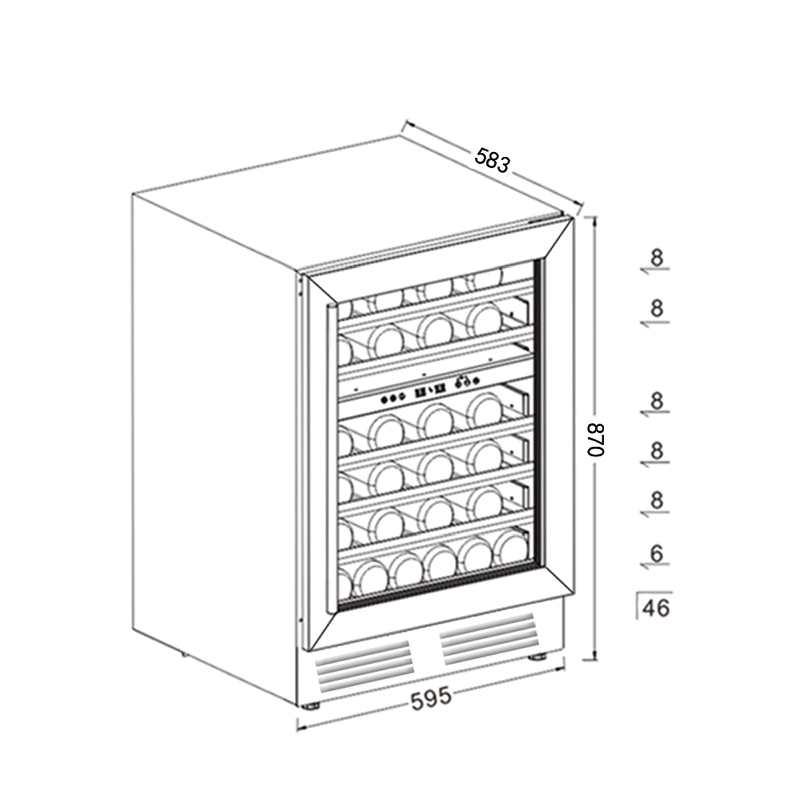 24 inch Freestanding Wine Fridge, 46 Bottle Fast Cooling Low Noise Compact Mini Wine Fridge with Stainless Steel Tempered Glass Door Small Wine Cooler Cabinet Beverage Refrigerator, for Kitchen