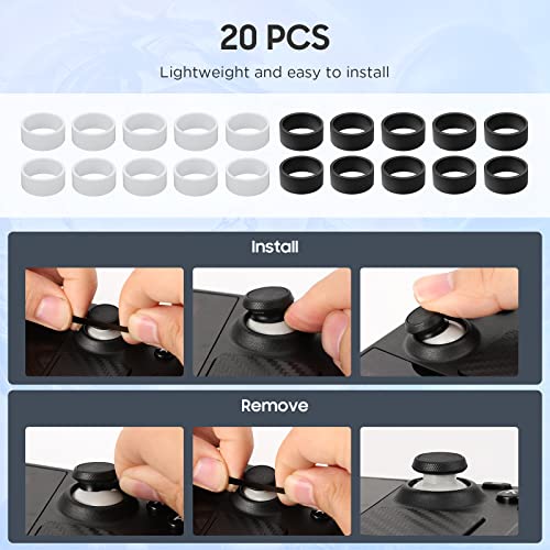TiMOVO Joystick Protectors Silicone, 20 Pcs Invisible Elastic Joystick Protective Ring Compatible with PlayStation Portal/Steam Deck/ PS5/ PS4/ Xbox/ROG Ally/8 BitDo/Switch Pro Joystick, Black+White