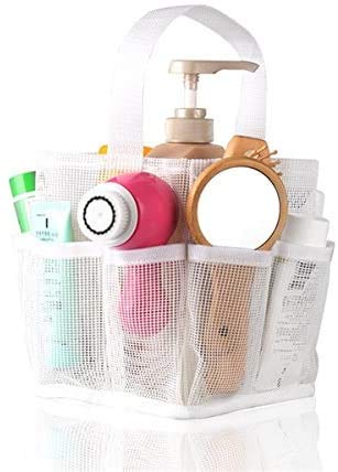 Quick Drying 8 Pockets Hanging Mesh Shower Caddy Organizer Toiletry Tote,Hanging Portable Toiletry Bag for Men and Women, Large Storage Portable Shower Bag for College Dorms Essentials, 2 Assorted Size (White)