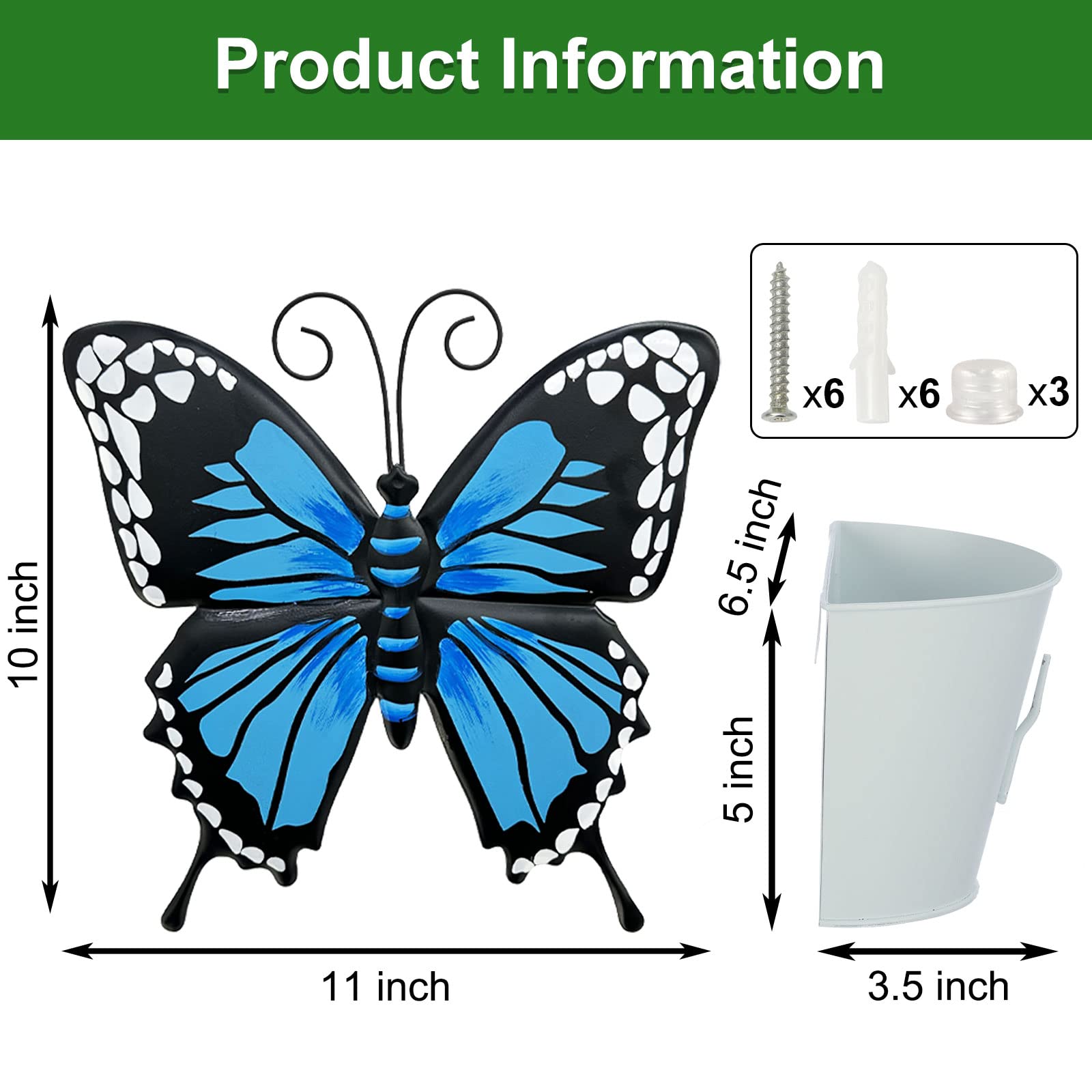BAYN Set of 3 Butterfly Wall Hanging Planter Decor Art, Metal Wall Mounted Planters Garden Yard Decorative Flower Pot Indoor Outdoor Wall Planter Succulent Plant Container