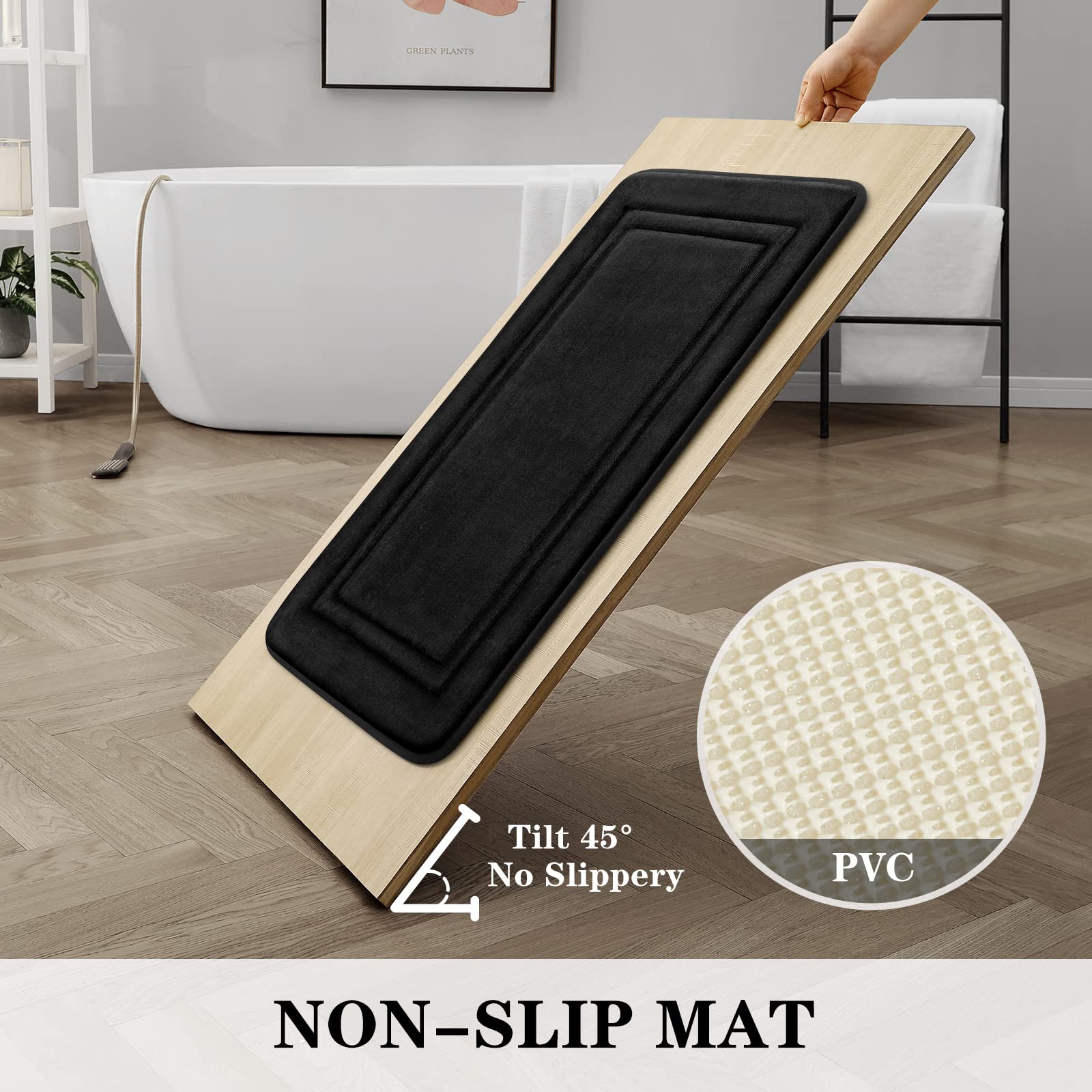 BYSURE Black Memory Foam Bath Mat, Non Slip Extra Soft Absorbent Machine Washable, Bathroom Rugs Sets 3 Piece for Toilet Shower Sink